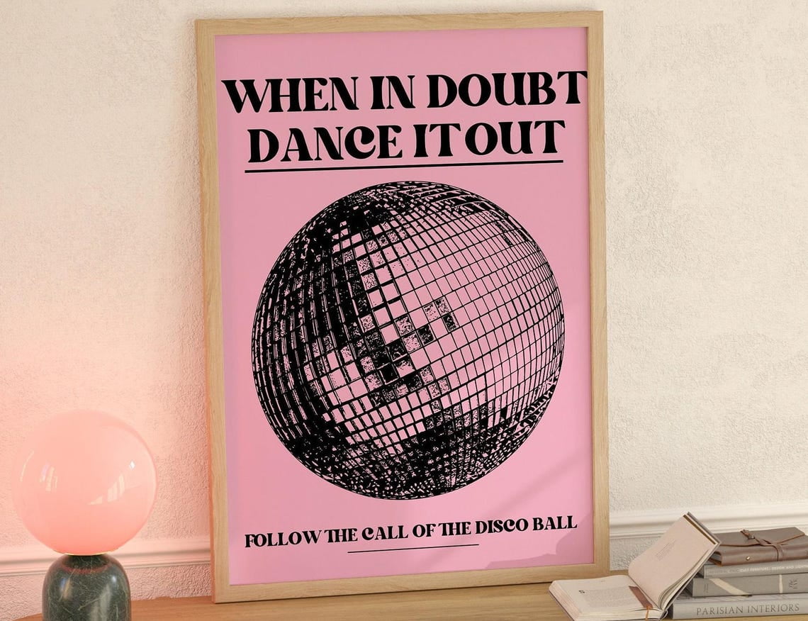 Dance It Out Retro Disco Ball Ball Print Pink Retro Disco Ball Print ...