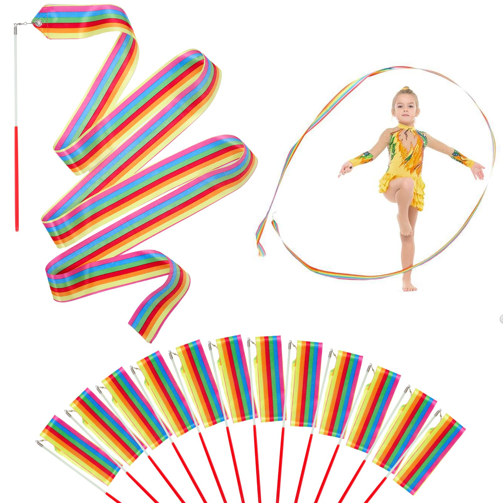 Dance Ribbons Rainbow Streamers Rhythmic Gymnastics Ribbon Baton ...