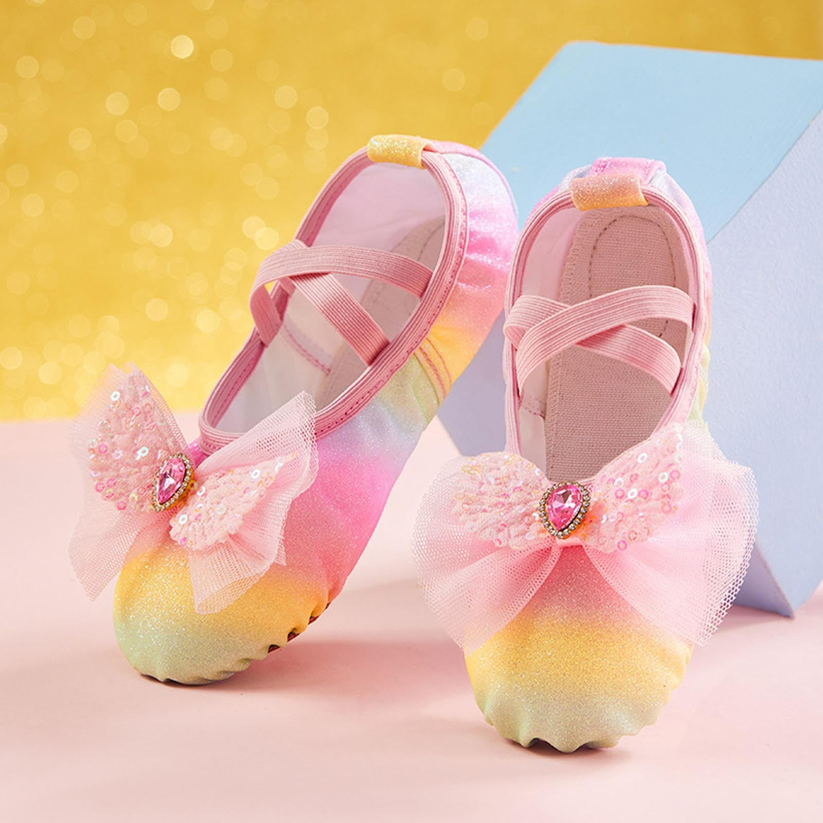 Dance Shoes with Gradient Sequins and Bow Decoration, Soft Soles Paw ...