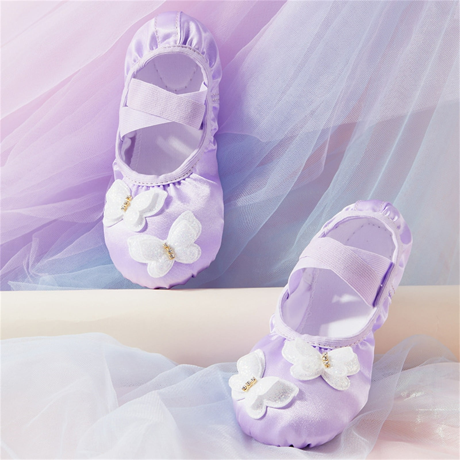 Dance Shoes with Satin Material and Butterfly Design, Soft Soles for ...