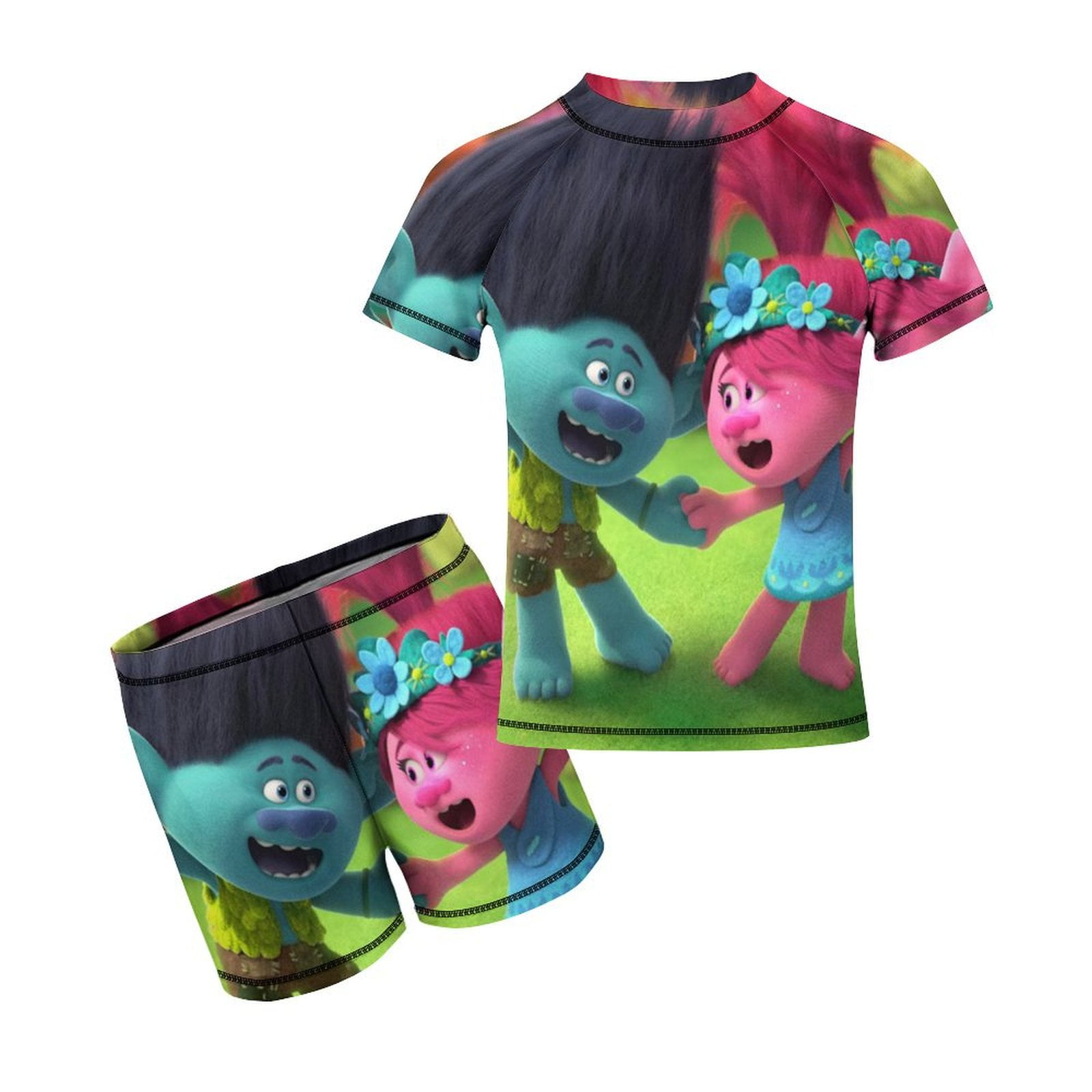 Dance Trolls World Tour Boy's Swimsuit Short Sleeve T Shirt Swim Trunks ...