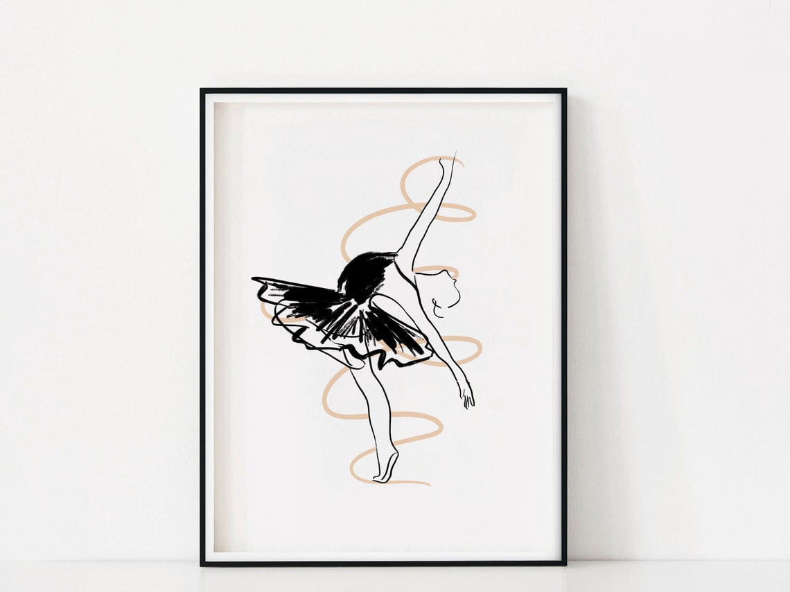 Dance Wall Art Ballerina Line Abstract Drawing Poster Black And White ...