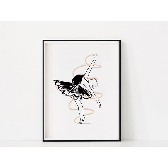 Dance Wall Art Ballerina Line Abstract Drawing Poster Black And White ...