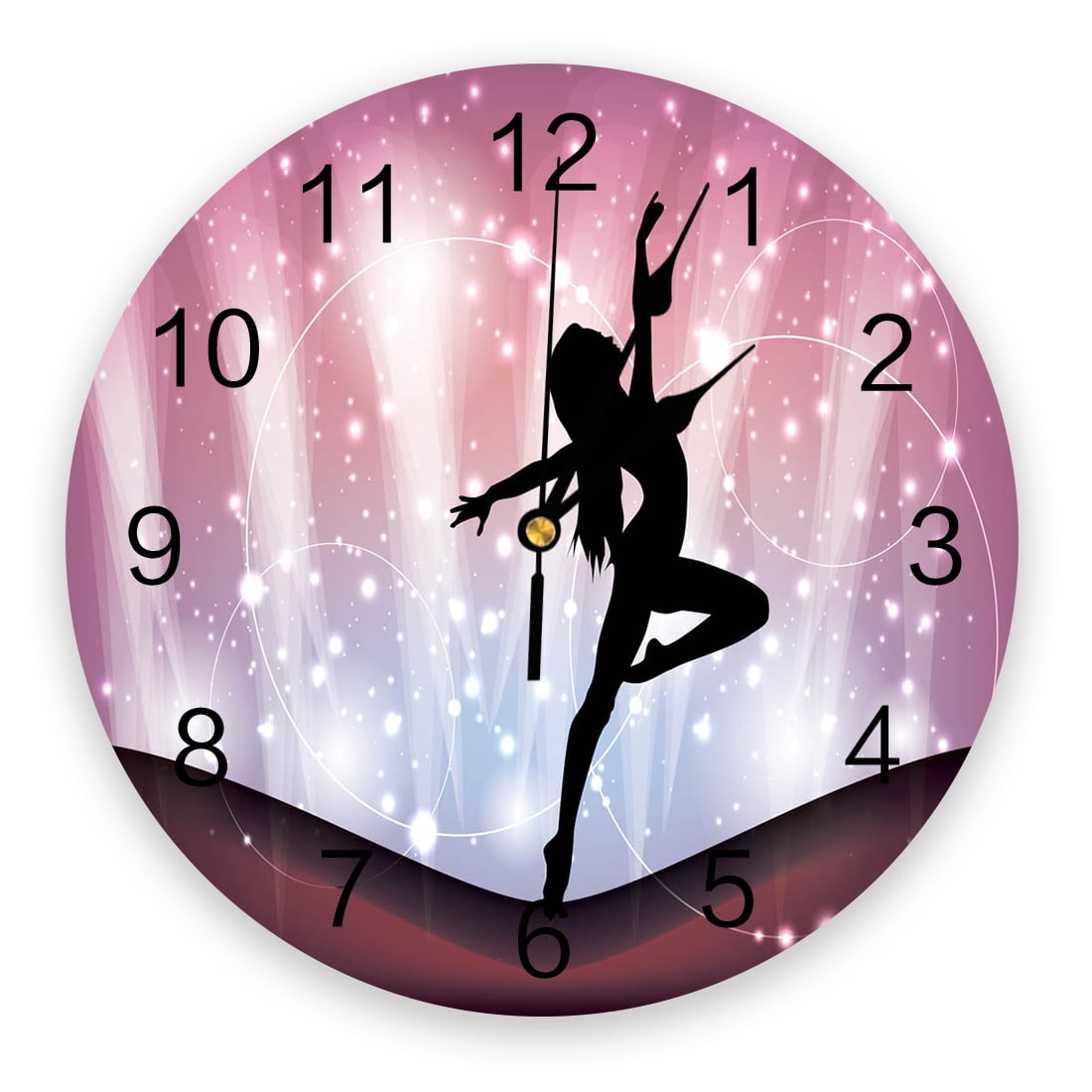Dance Woman Silhouette Starry Sky Round Wall Clock Hanging Silent Time ...