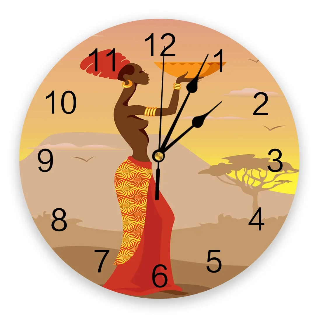 Dance Woman Silhouette Starry Sky Round Wall Clock Hanging Silent Time ...