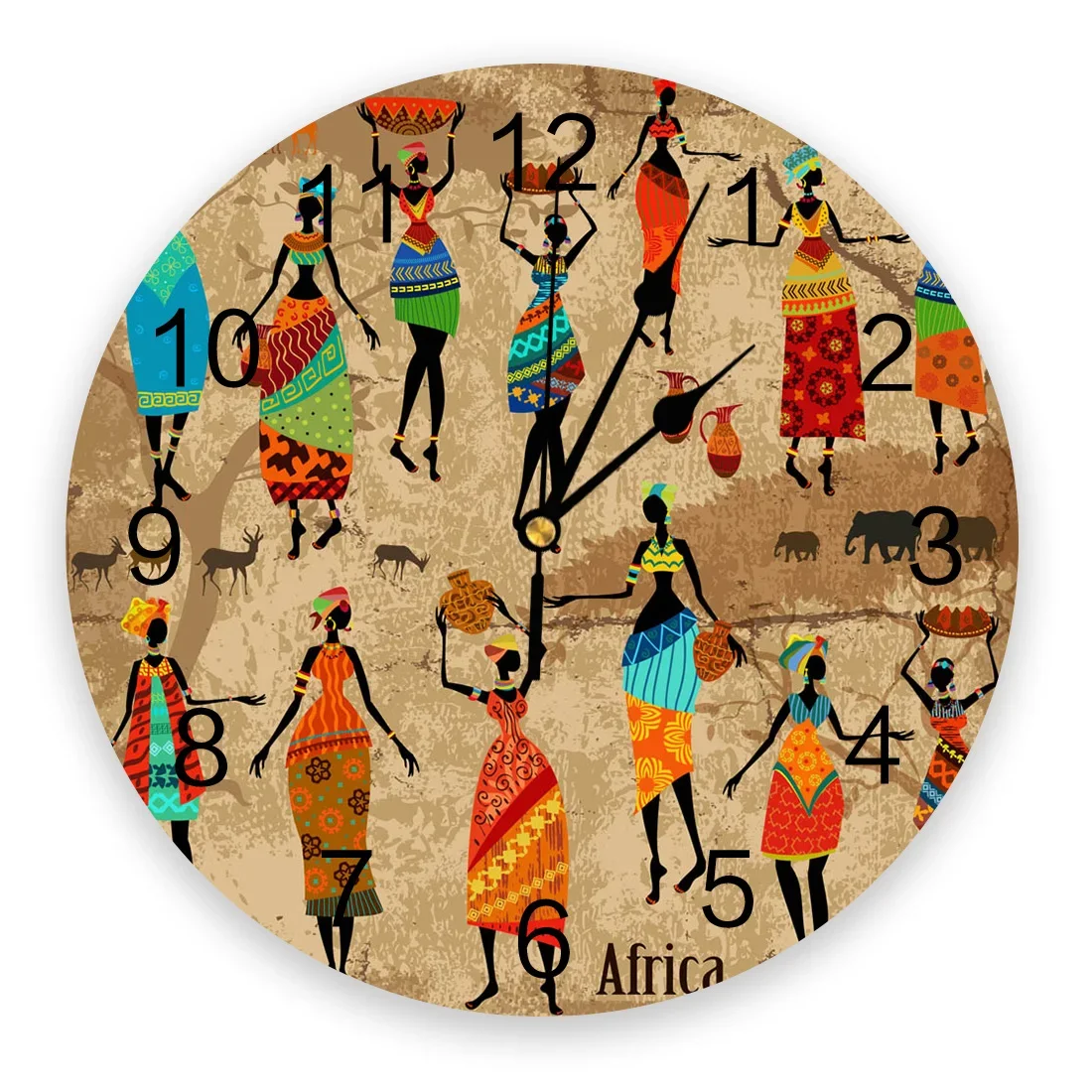 Dance Woman Silhouette Starry Sky Round Wall Clock Hanging Silent Time ...
