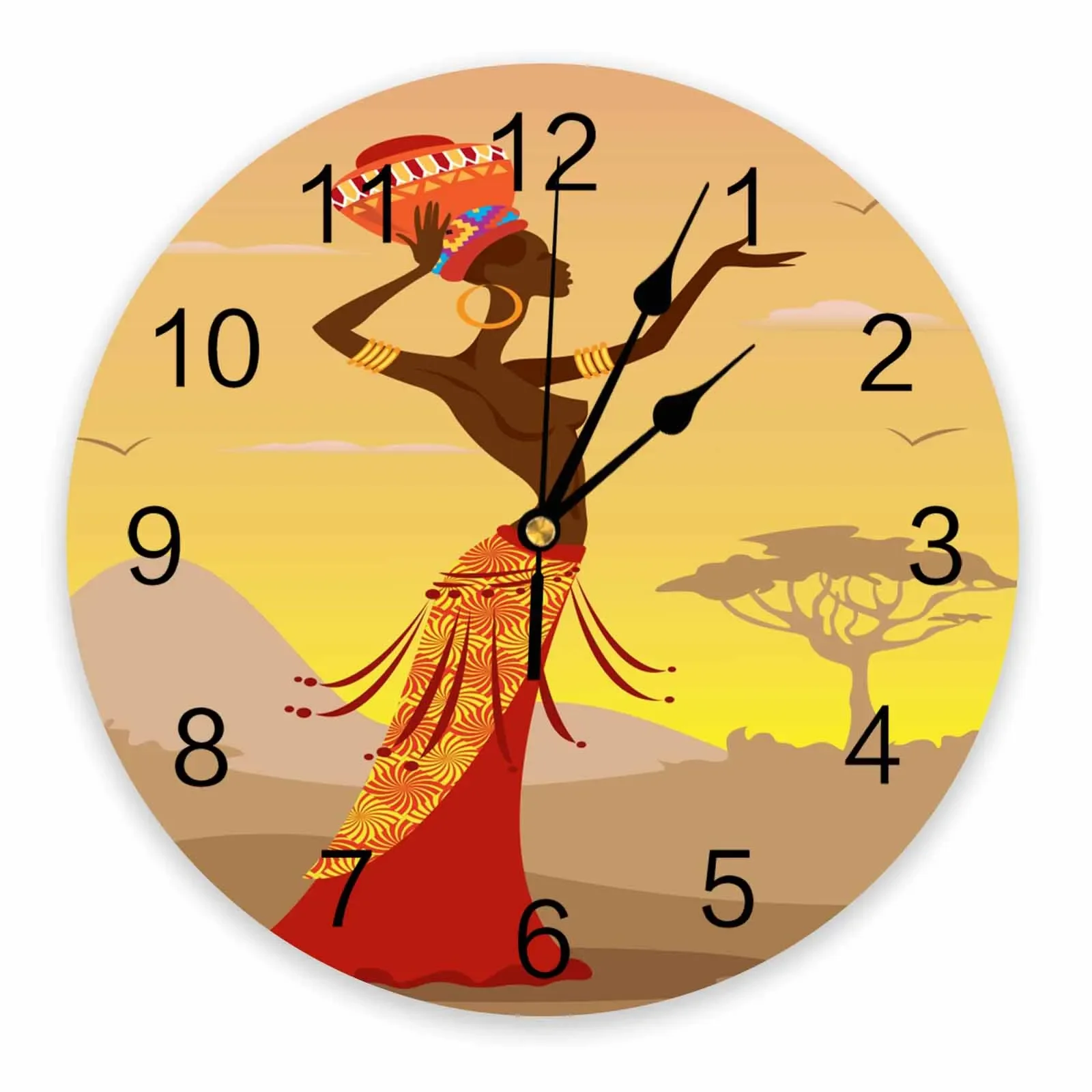 Dance Woman Silhouette Starry Sky Round Wall Clock Hanging Silent Time ...