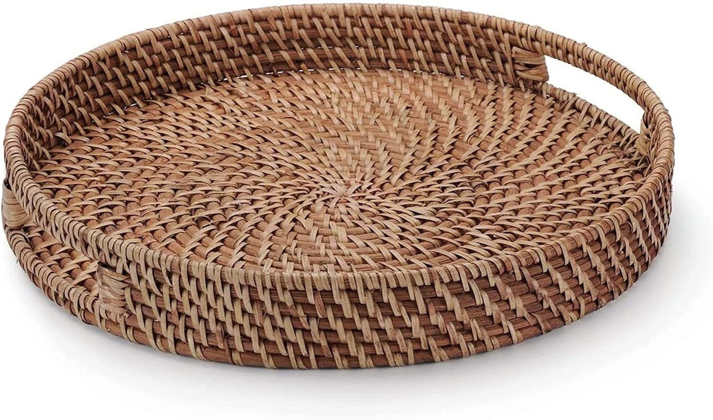 DanceeMangoo 13.8 inch Rattan Tray, Round Wicker Tray with Cut-Out ...