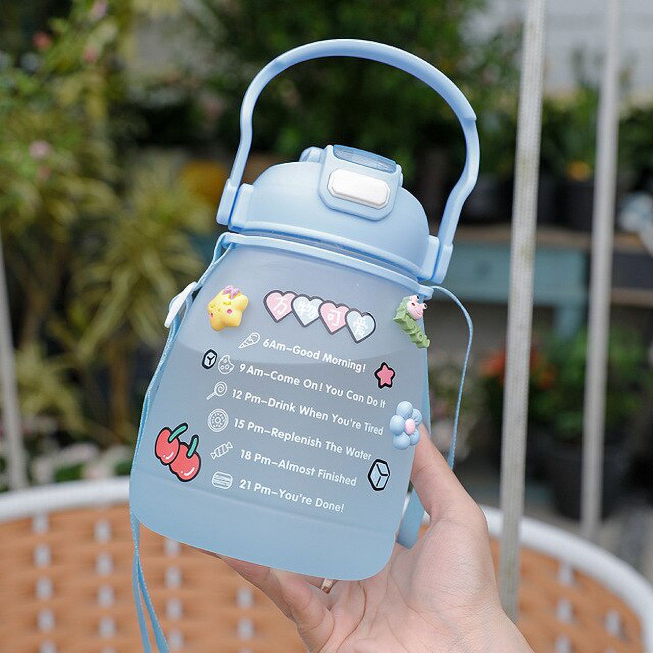 DanceeMangoo 1400ml Cute Girls Water Bottle with Stickers Straw Big ...