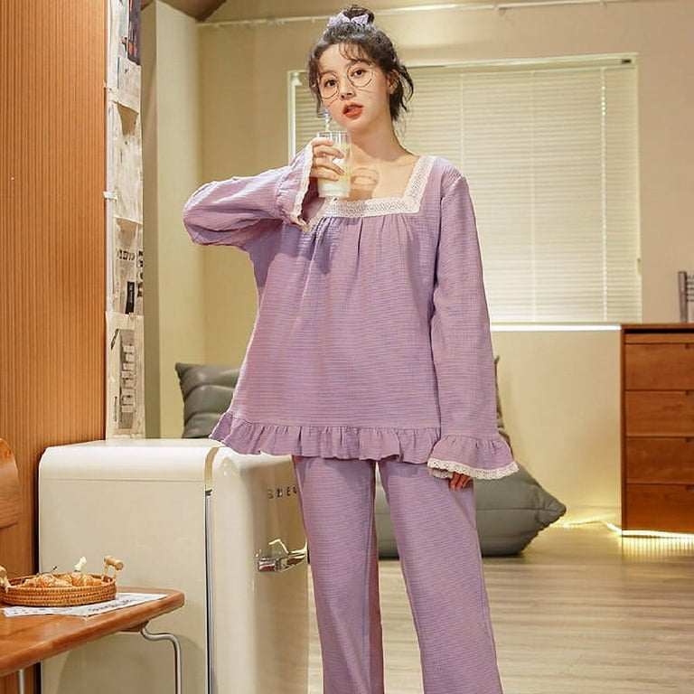 DanceeMangoo Cotton Pijama Set Womens Sleepwear Tops Long Pyjamas Set Autumn Winter Homewear Women Casual Sleepwear Nightwear Pajama Sets Walmart