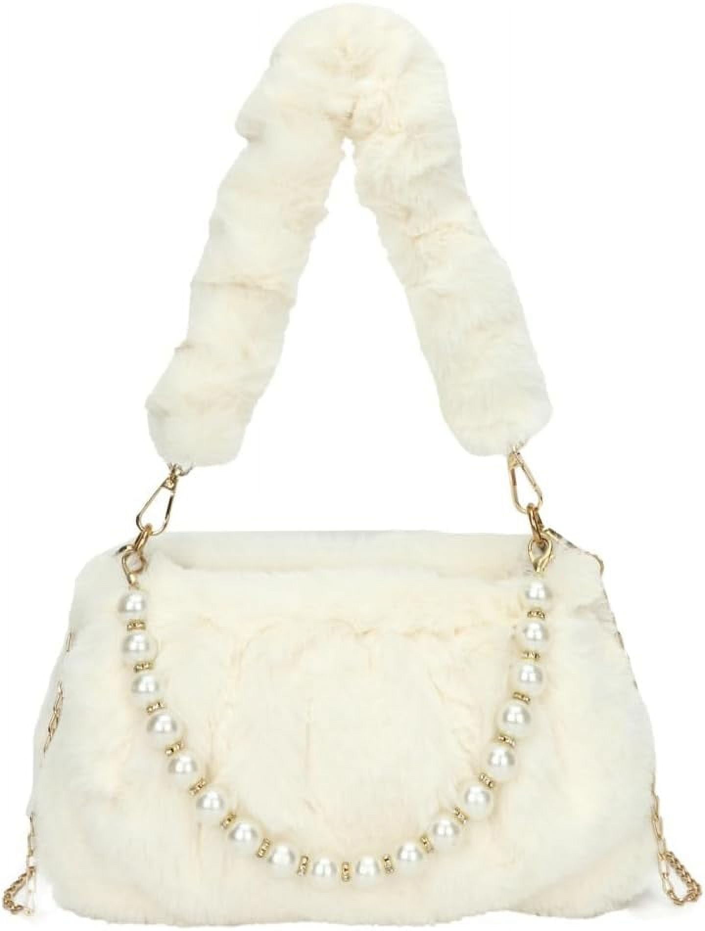 DanceeMangoo Furry ShoulderBag for Women Fuzzy Faux Fur Hobo Tote ...