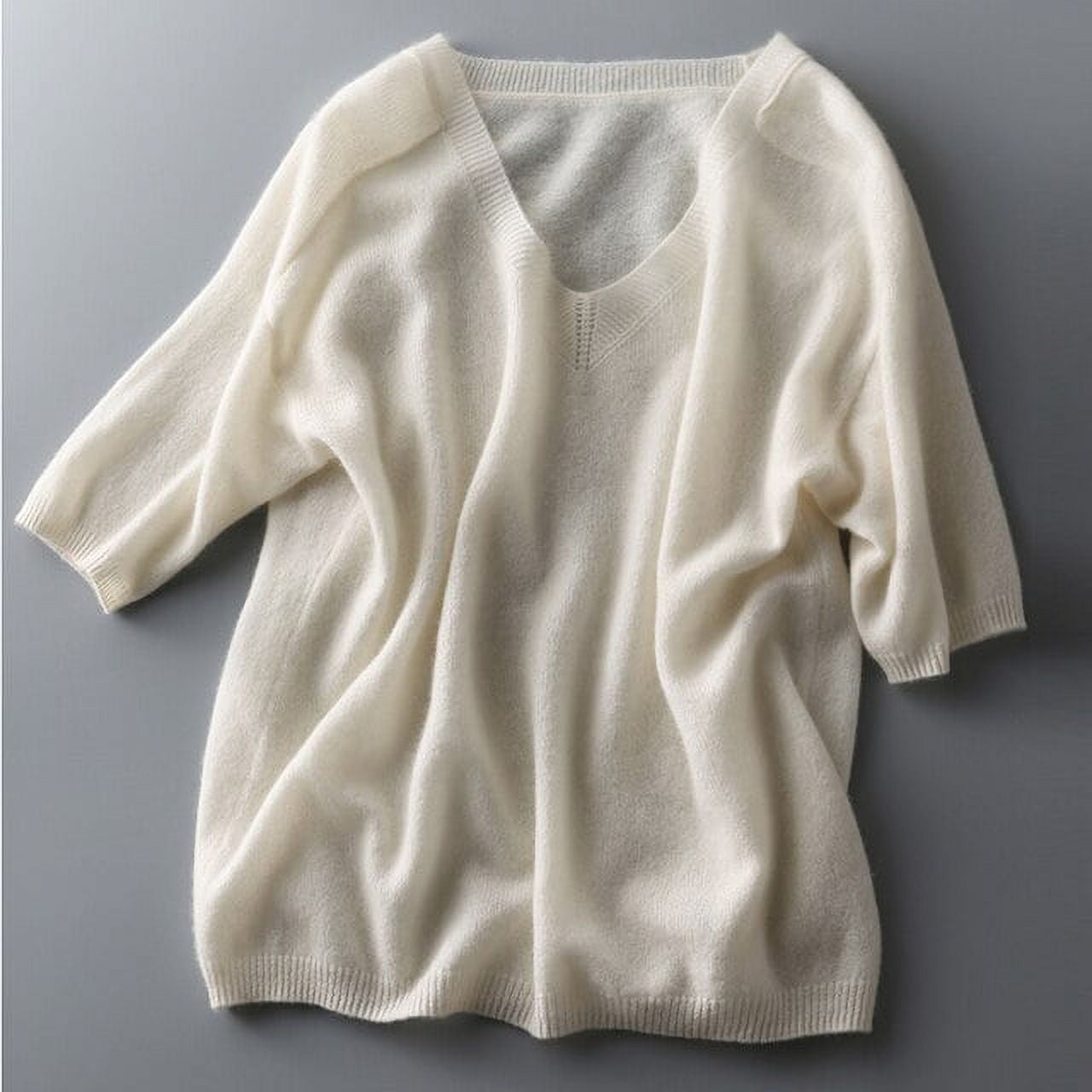 Danceemangoo Ice Silk V Neck Short Sleeved Sweater Bottoming Shirt