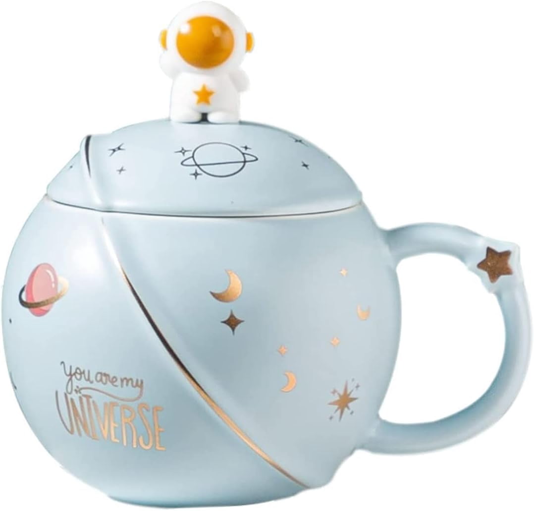 DanceeMangoo Kawaii Astronaut Mug with Lid and Spoon, Handmade Cute ...