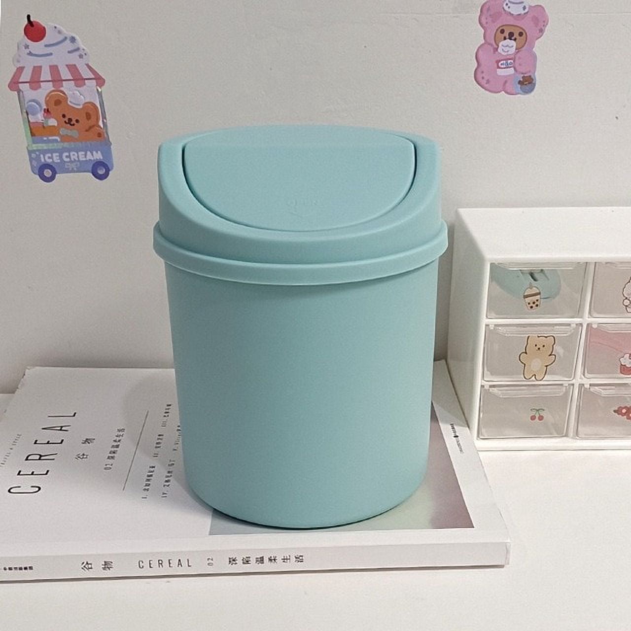 DanceeMangoo Mini Desktop Bin Small Trash Can Tube with Cover Bedroom ...