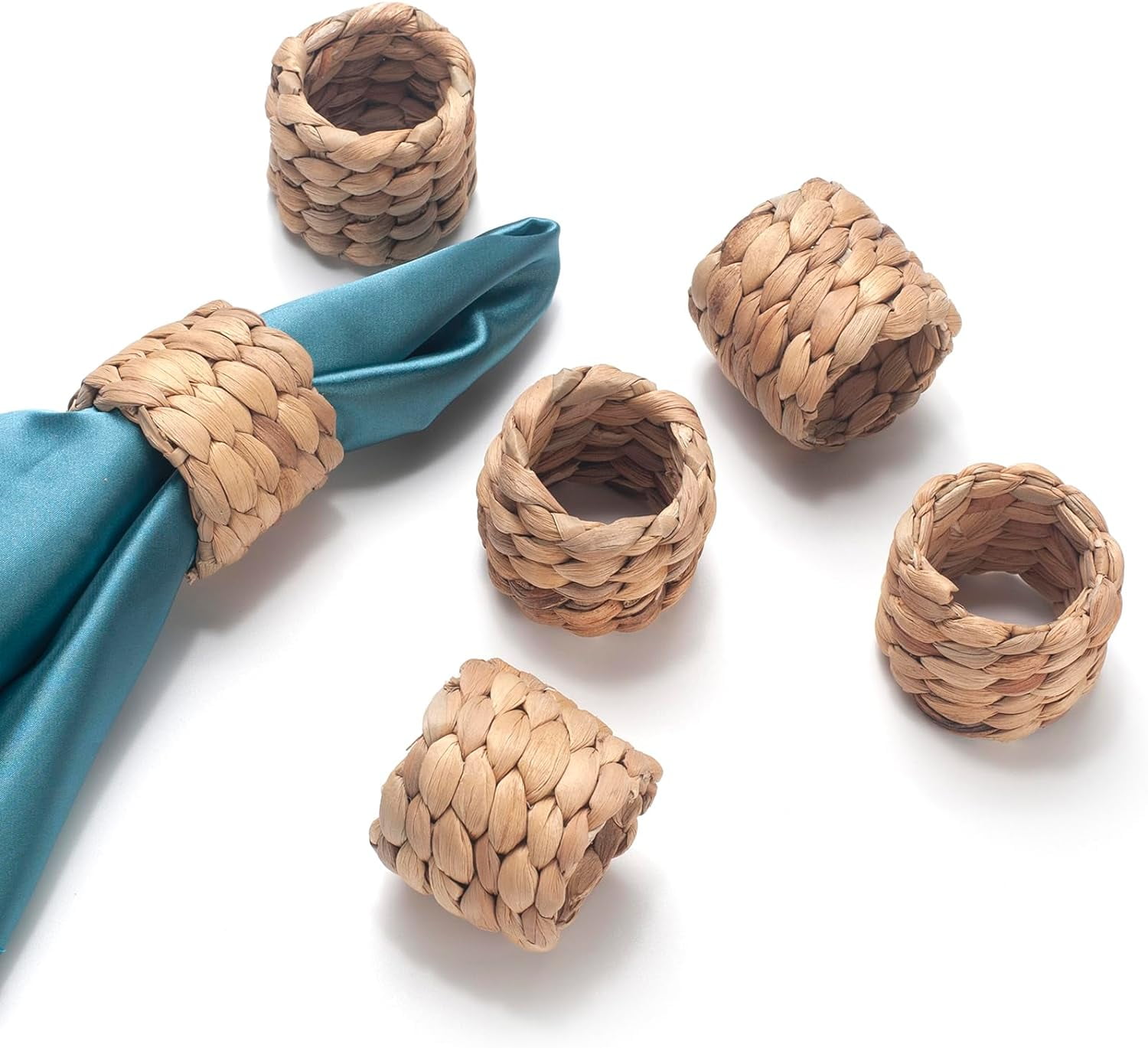 DanceeMangoo Napkin Rings Set of 6 - Handmade Water Hyacinth Boho ...
