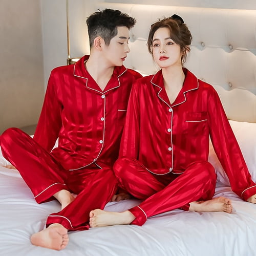 Danceemangoo Pajama Suit Men Silk Pajamas Sets Couple Sleepwear Lover