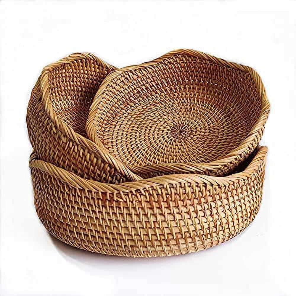 DanceeMangoo Rattan Round Fruit Baskets, Wicker Storage Bowls, Natural ...