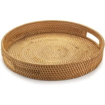 Hand-Woven Rattan Round Serving Tray, Wicker Platter with Handles ...