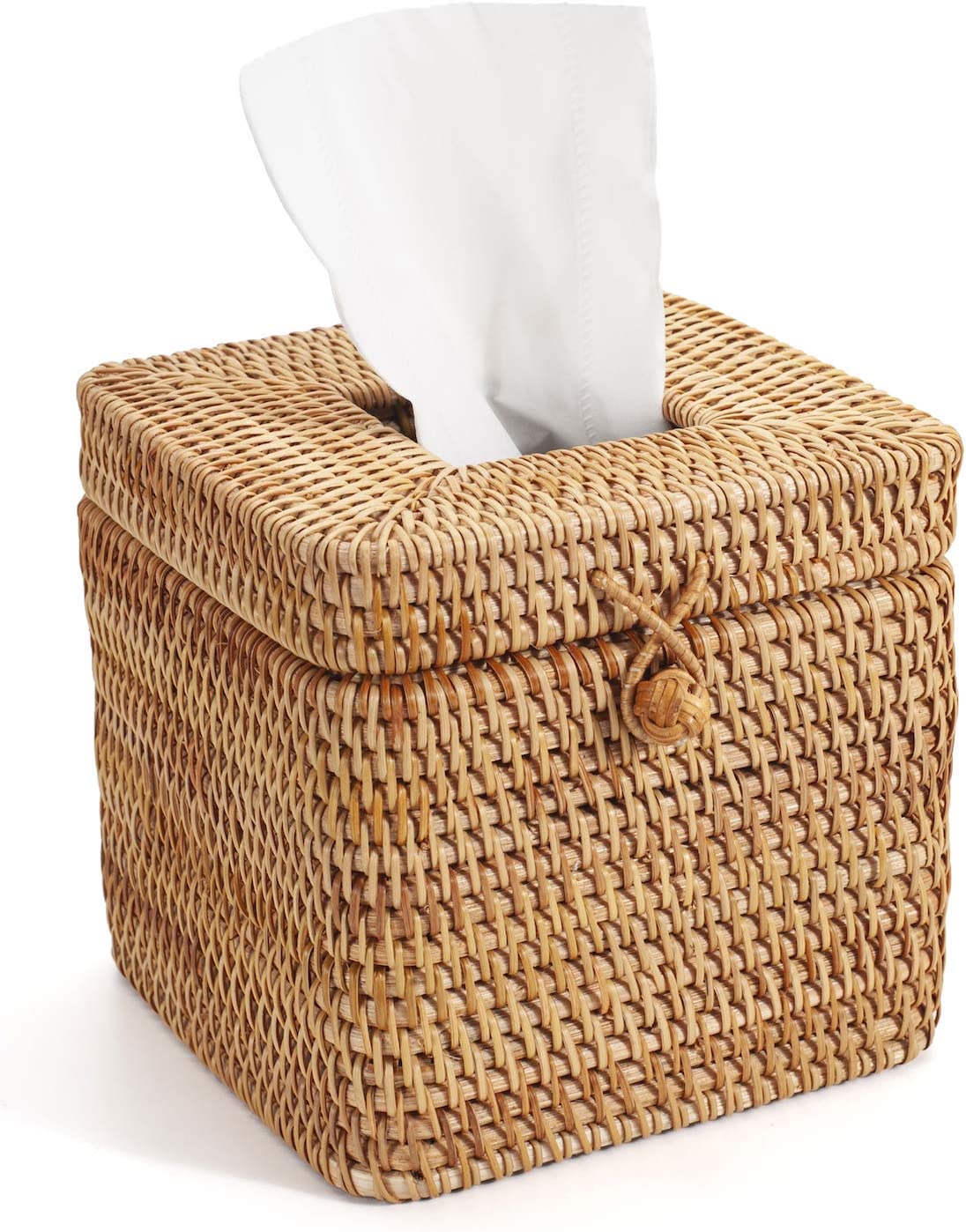 DanceeMangoo Rattan Square Tissue Box Cover, 5.7" x 5.7" x 5 ...