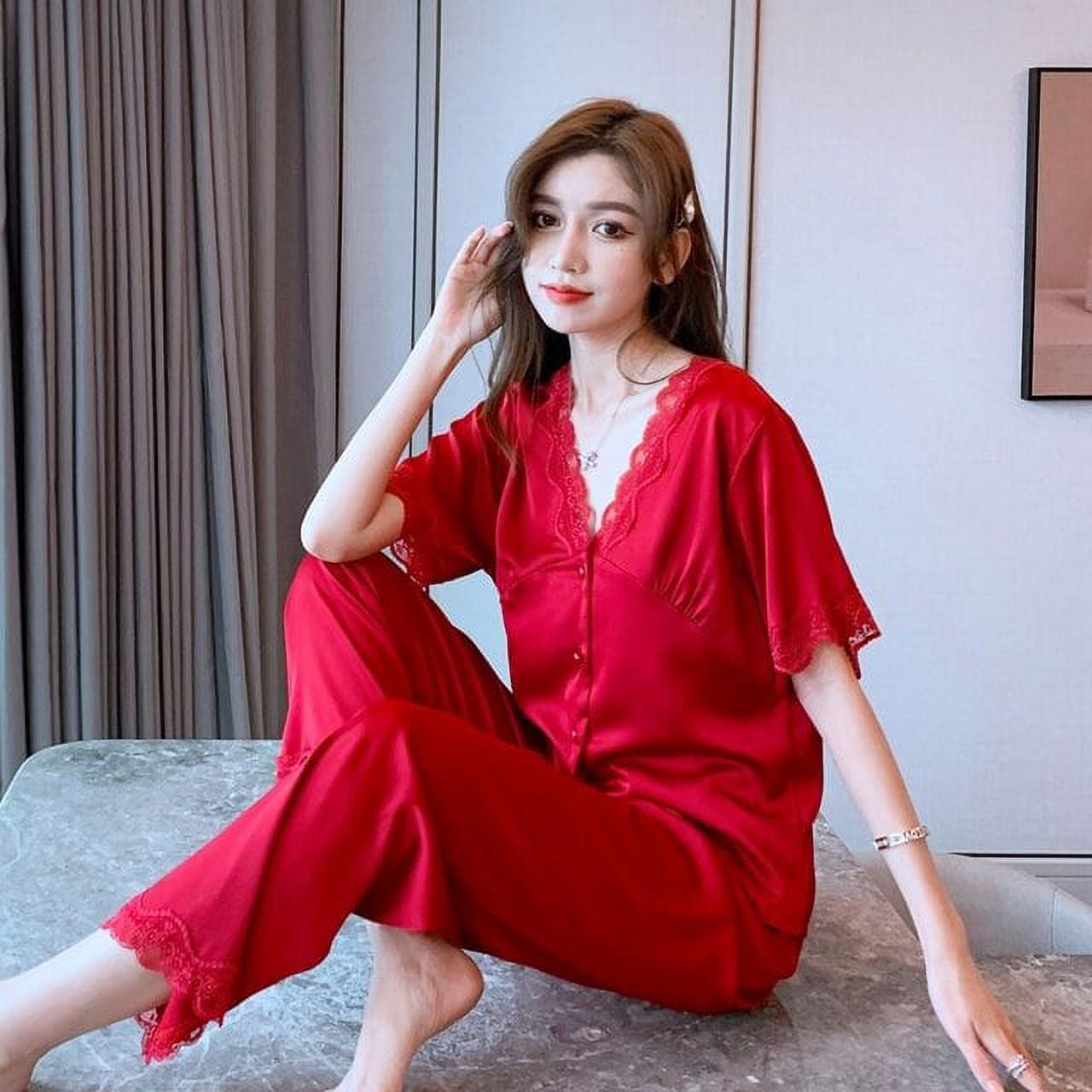 Danceemangoo Women Sleepwear Summer Pyjamas Silk Nightgown Sexy Nighty