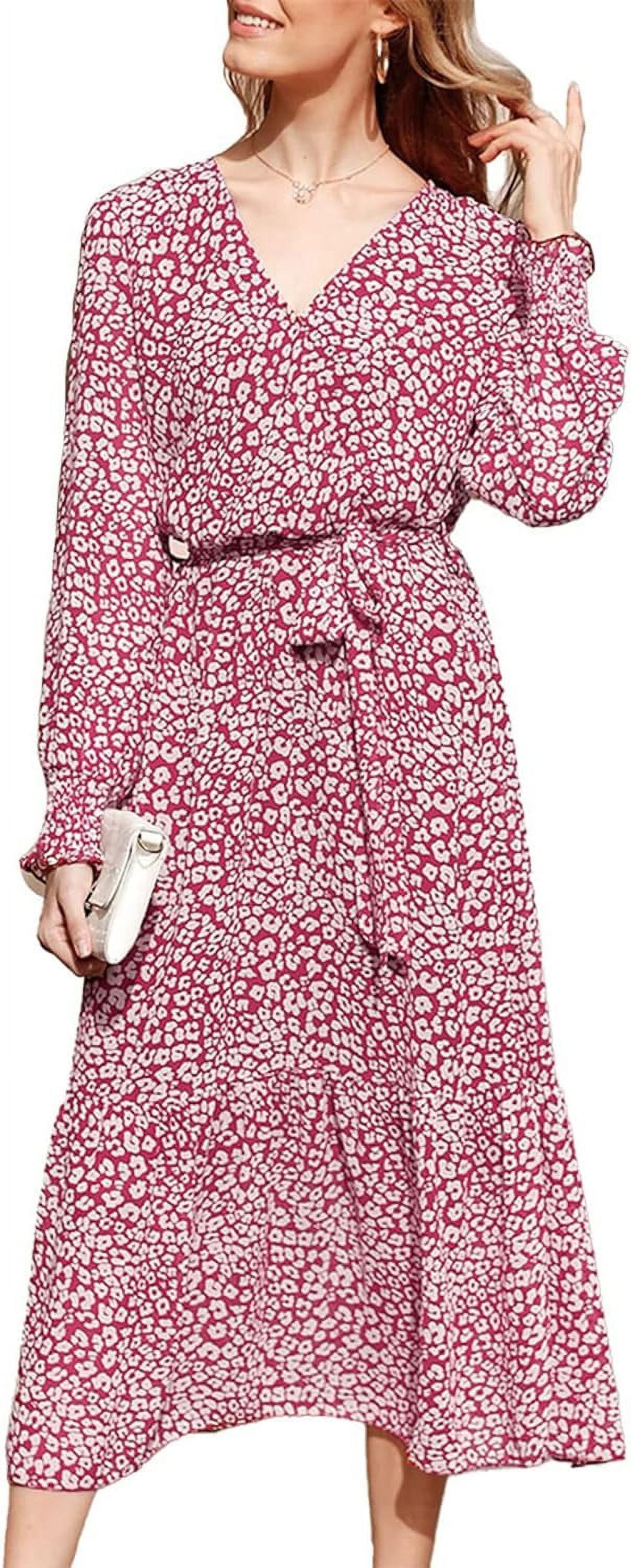 Danceemangoo Womens Floral Print Boho Dress Long Sleeve Wrap V Neck
