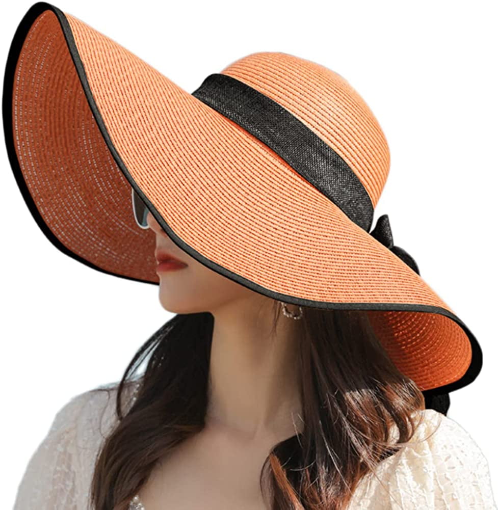 Danceemangoo Womens Wide Brim Sun Protection Straw Hat Folable Floppy