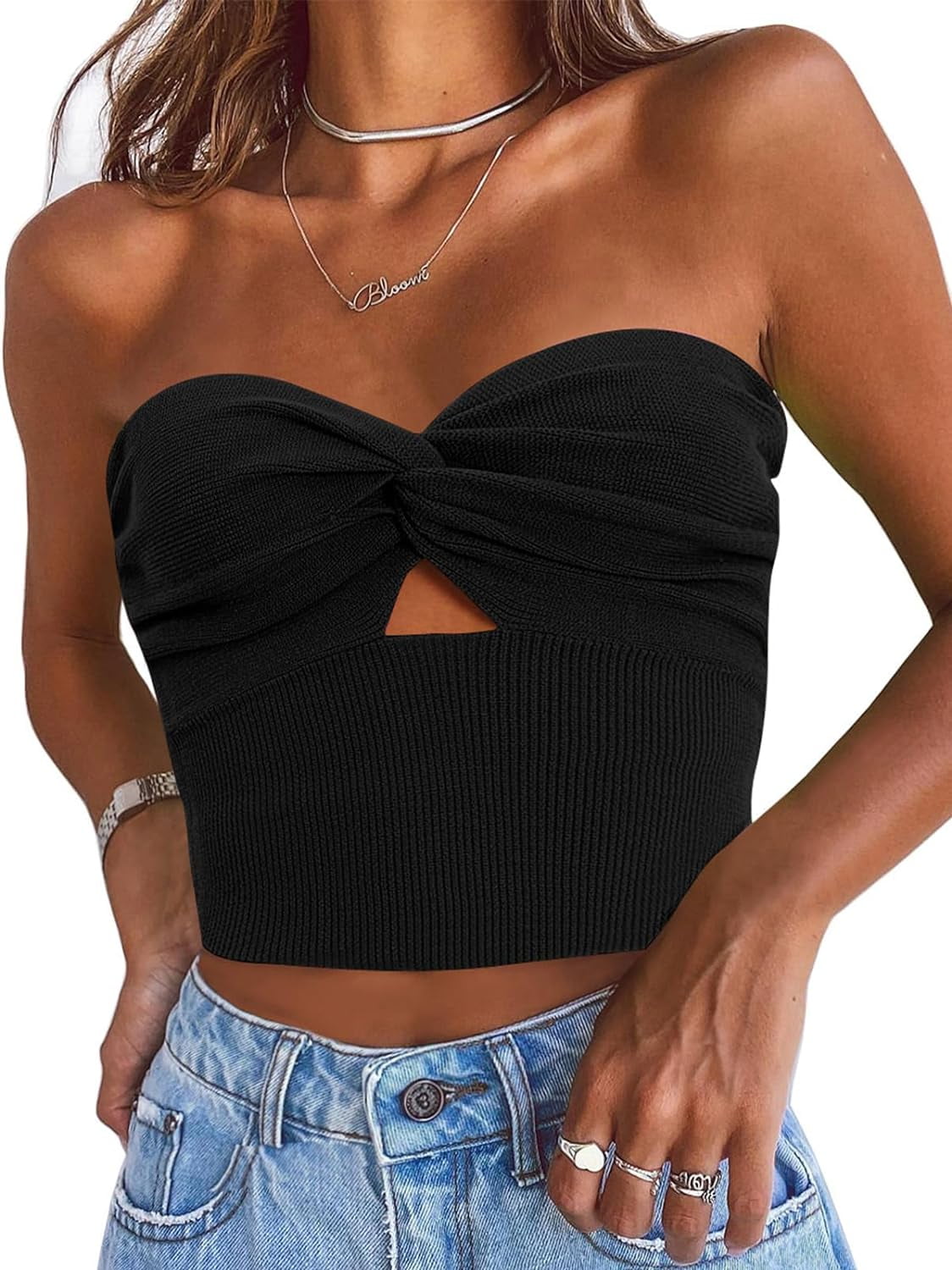 Danceemangoo Womens Tube Tops Going Out Cut Out Twist Knot Front