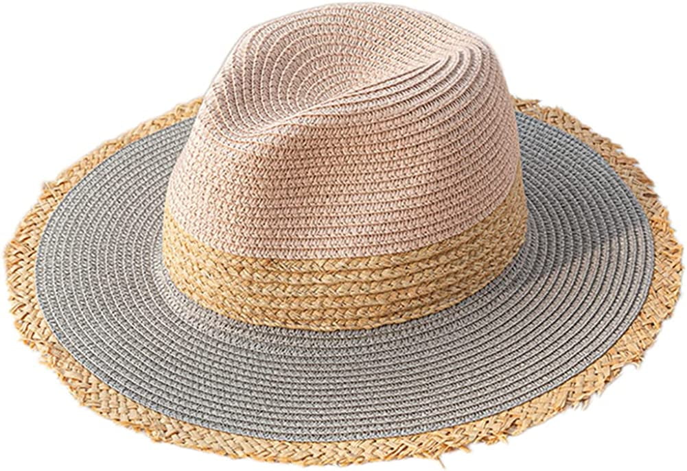 Danceemangoo Womens Wide Brim Beach Straw Hat Roll Up Fedora Summer Sun