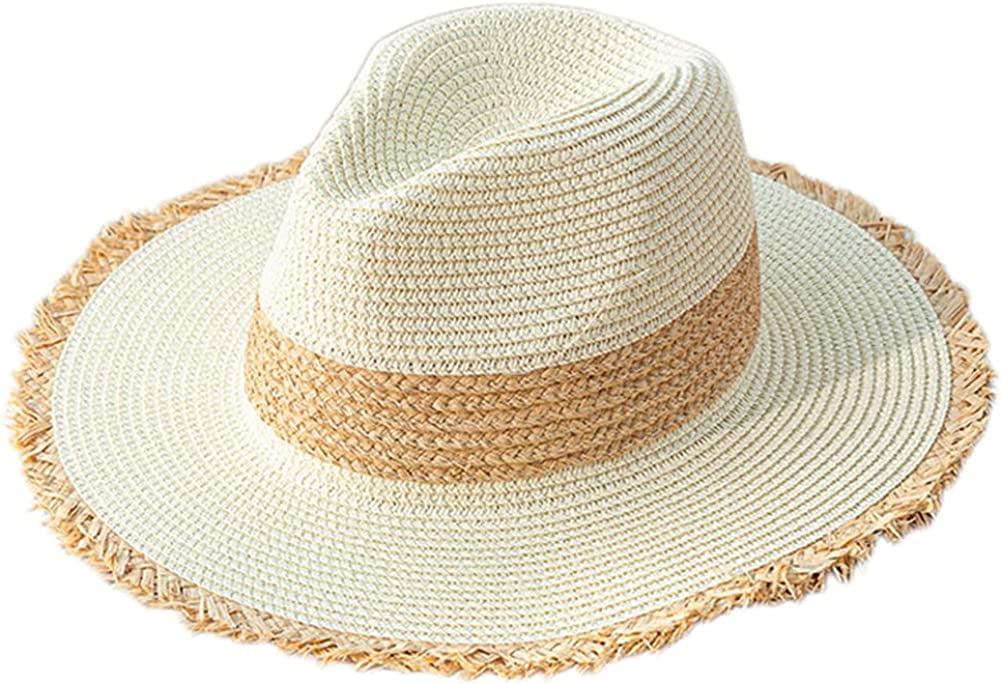 Danceemangoo Womens Wide Brim Beach Straw Hat Roll Up Fedora Summer Sun