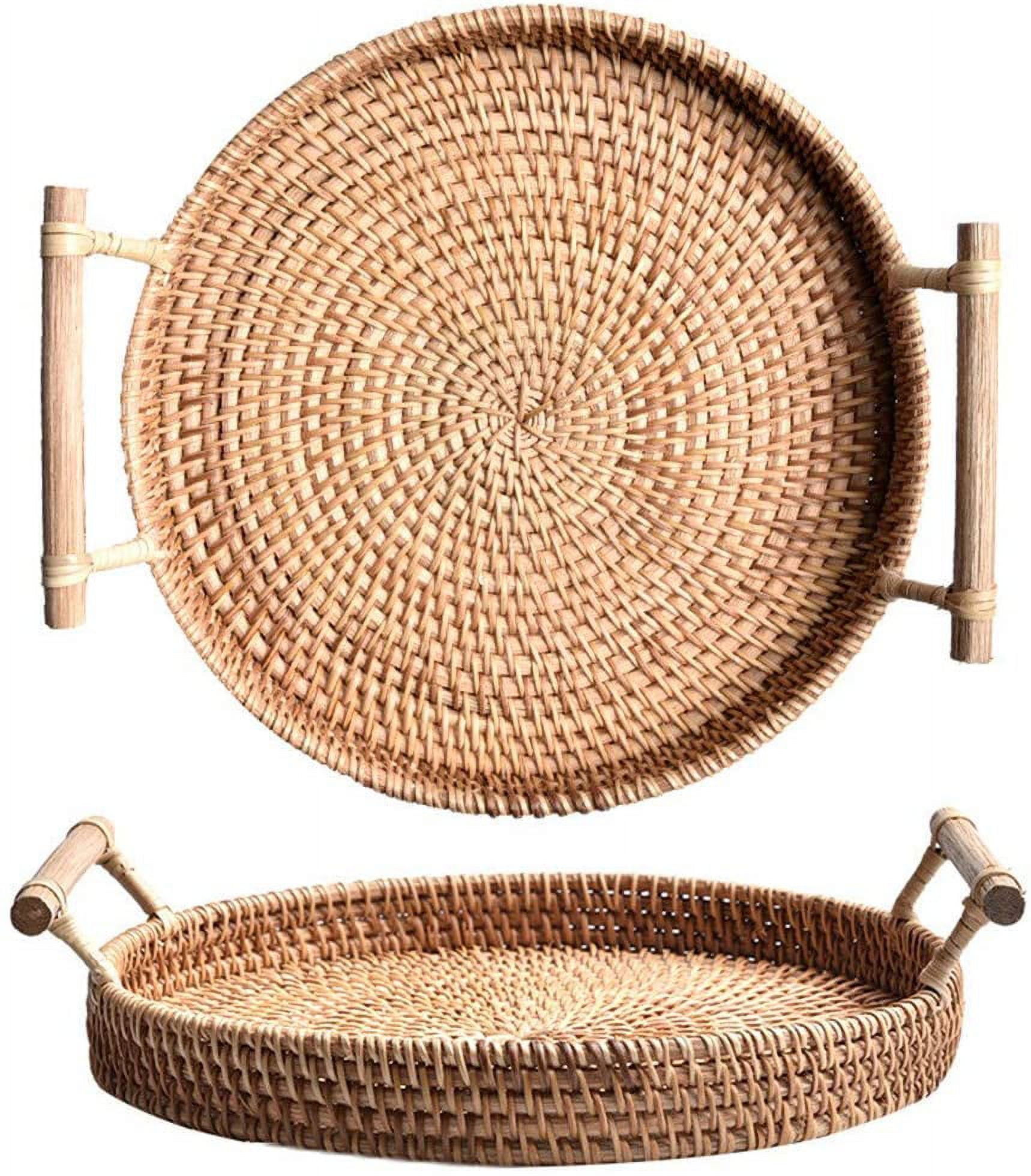 DanceeMangoo Woven Serving Tray, Rattan Round Tray, Wicker Serving ...