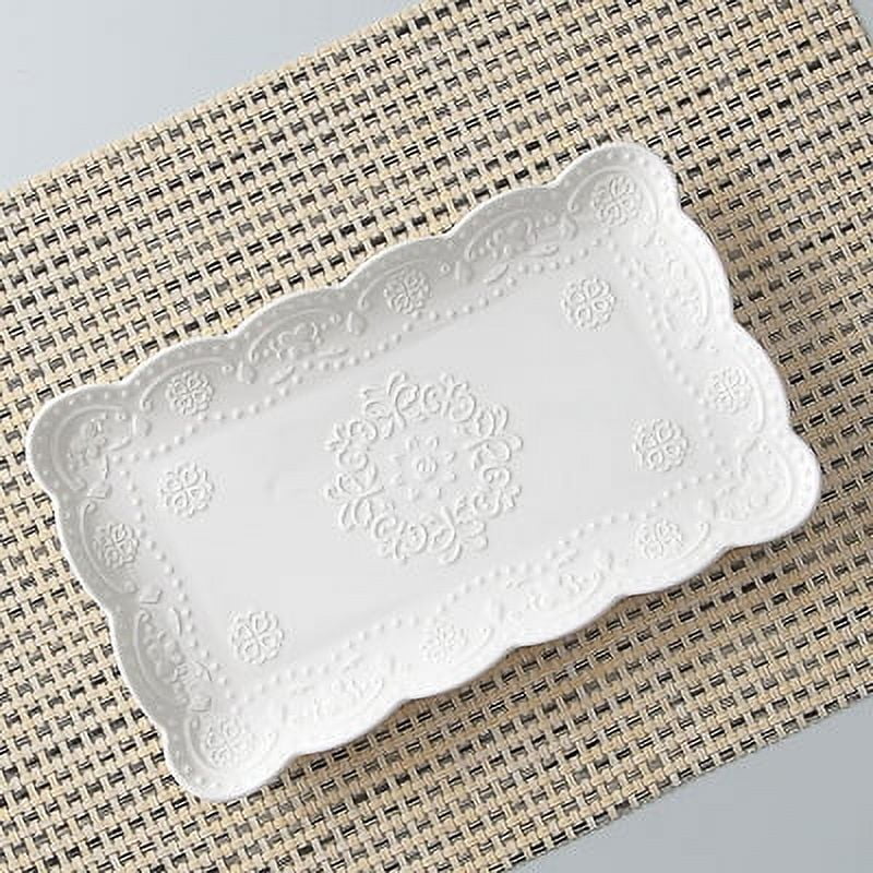 DanceeMangoos 10inch, white embossed porcelain vintage plate for buffet ...