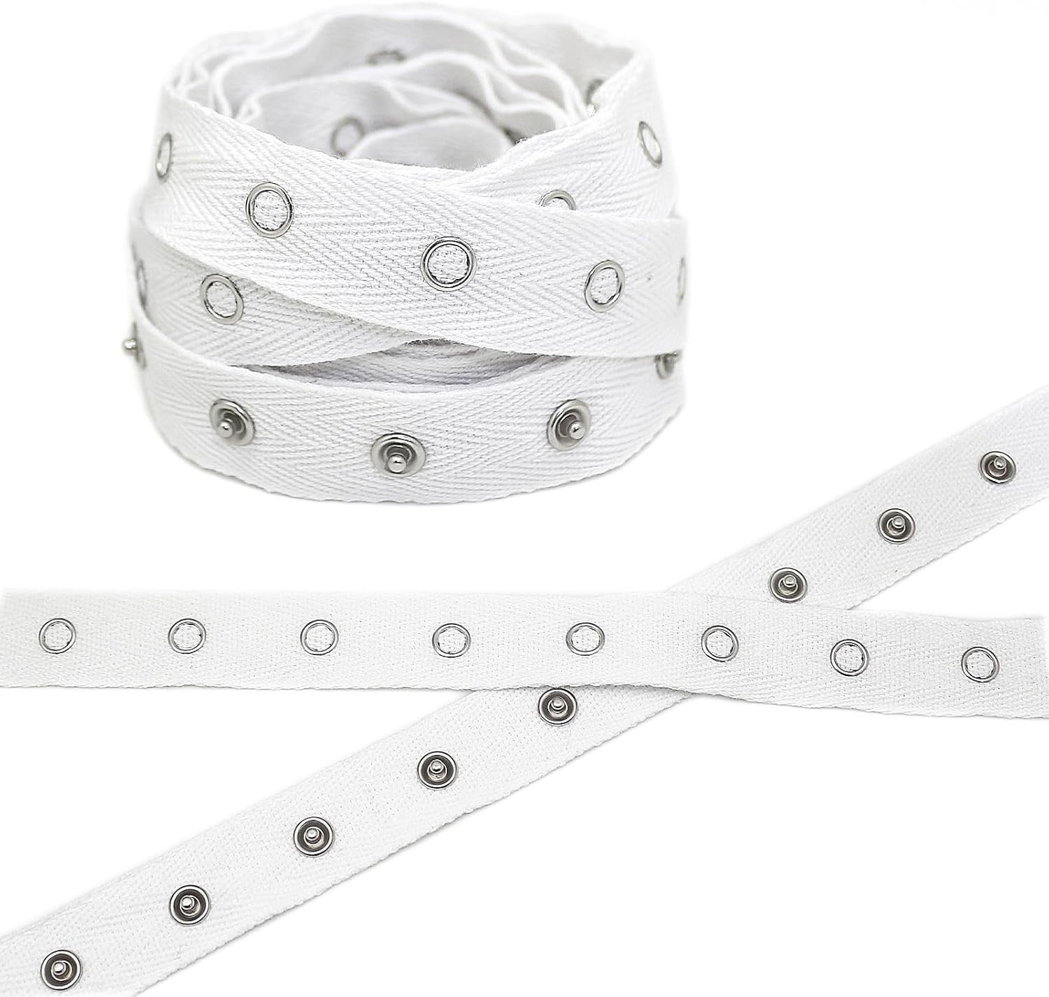 DanceeMangoos 2 Yards White Cotton Snap Button Trim Metal Snap Tape ...