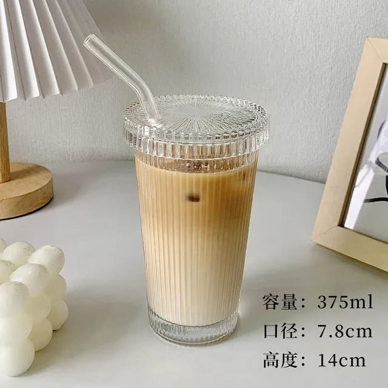 DanceeMangoos 380Ml Gradient Color Glass Cup With Lid and Straw ...