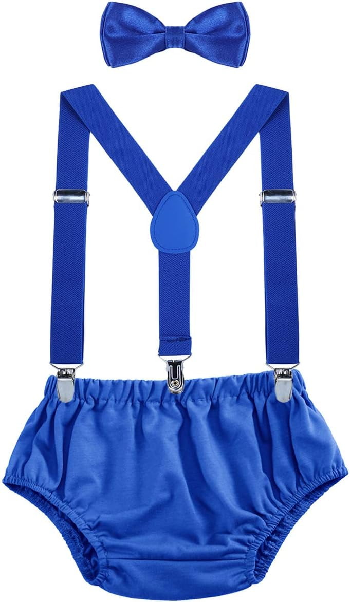DanceeMangoos Baby Boys Cake Smash Outfit - First Birthday Party Suspenders Bow Tie Bloomers Set ...