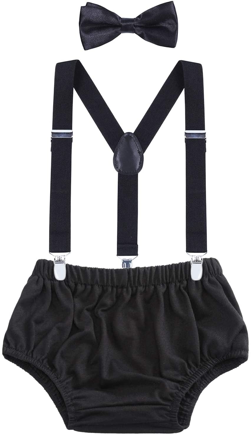 DanceeMangoos Baby Boys Cake Smash Outfit - First Birthday Party Suspenders Bow Tie Bloomers Set ...