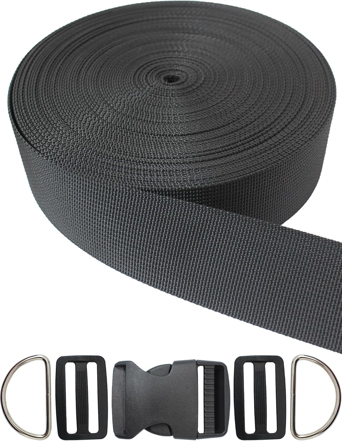 DanceeMangoos Black Nylon Webbing Strap with Plastic Buckles 45ft Flat ...