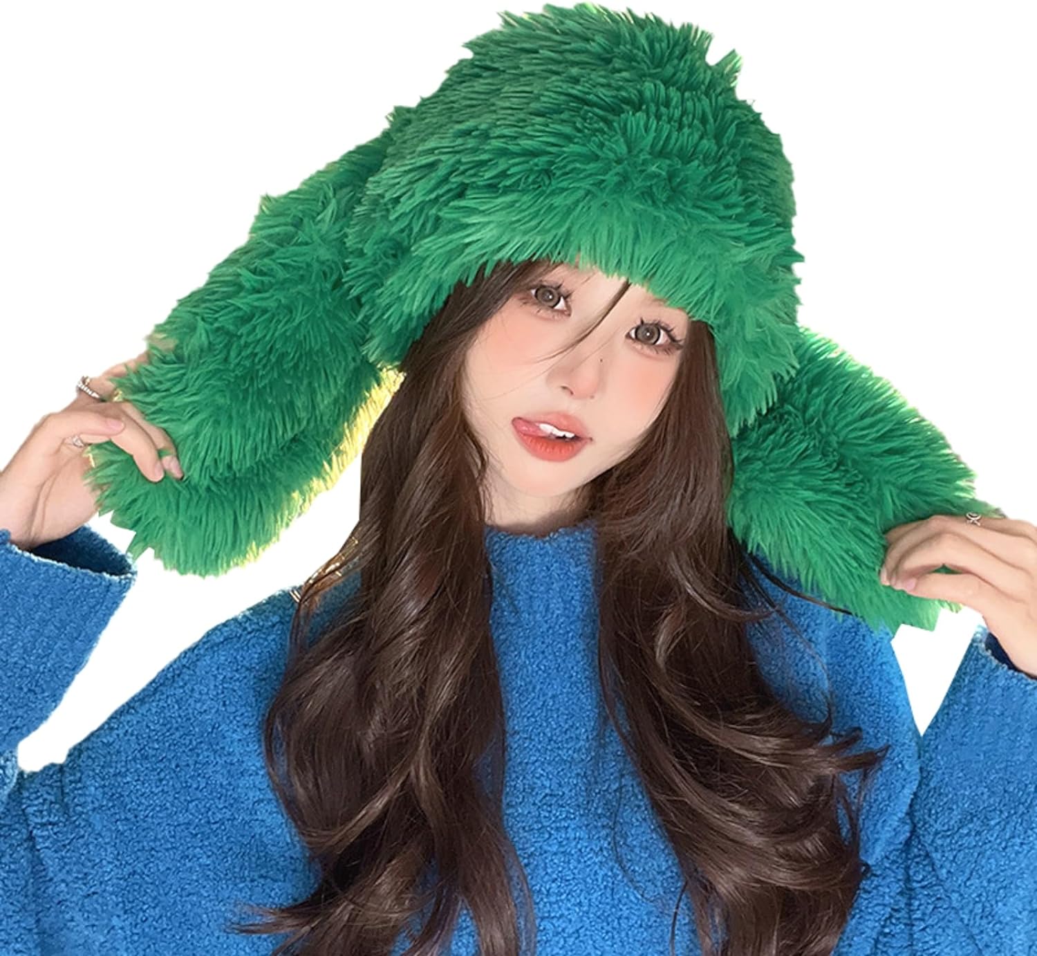 DanceeMangoos Cute Bunny Ear Hat Rabbit Ears Cap Y2k Plush Fun Costume Hats Faux Fur Warm ...