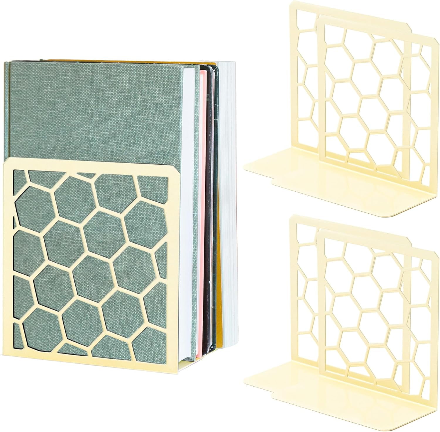 DanceeMangoos Gold Metal Bookends Decorative - Tall Sturdy Book Ends ...