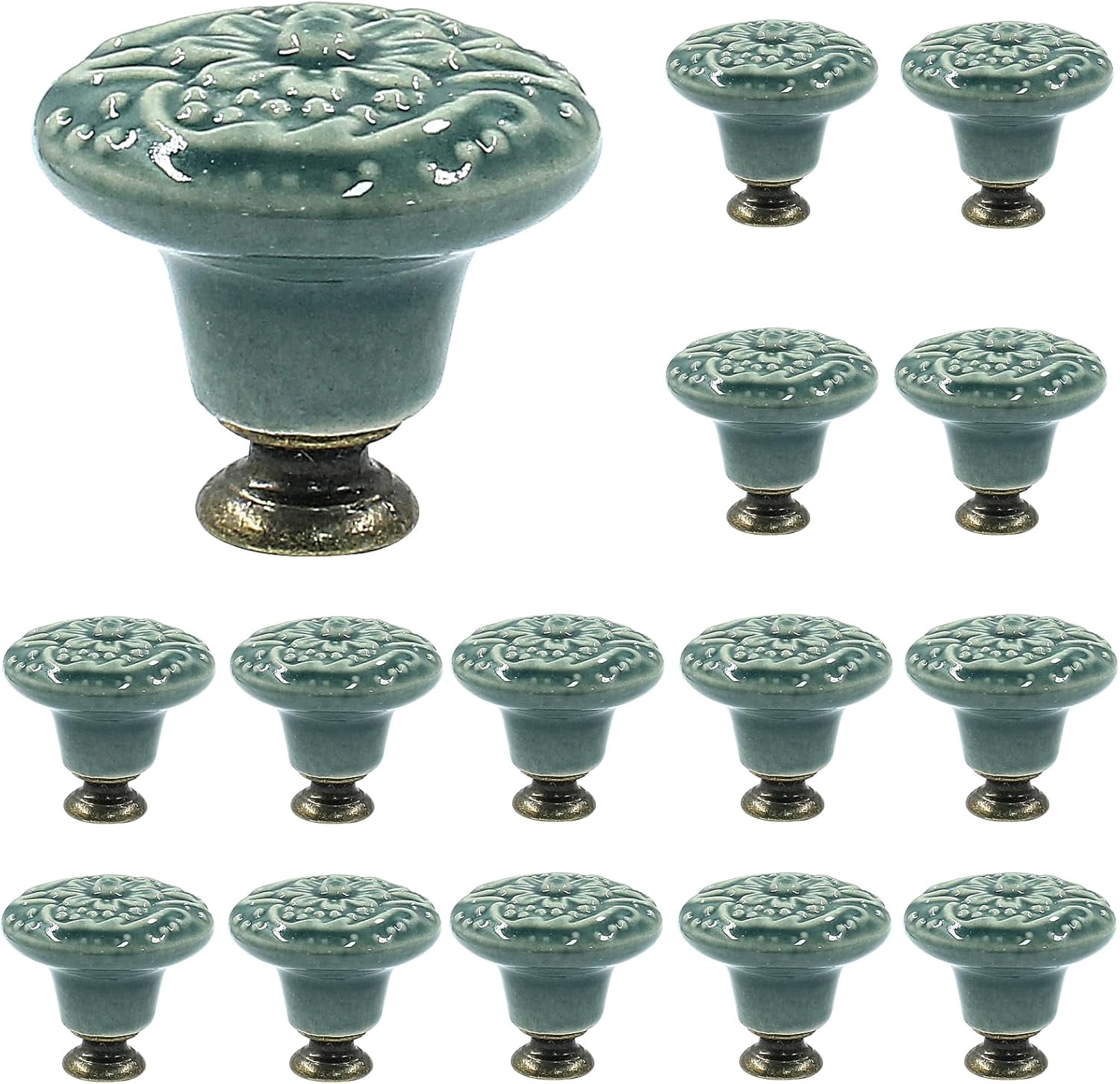 DanceeMangoos Green Ceramic knobs, Kitchen Cabinet Knobs, Retro Dresser ...