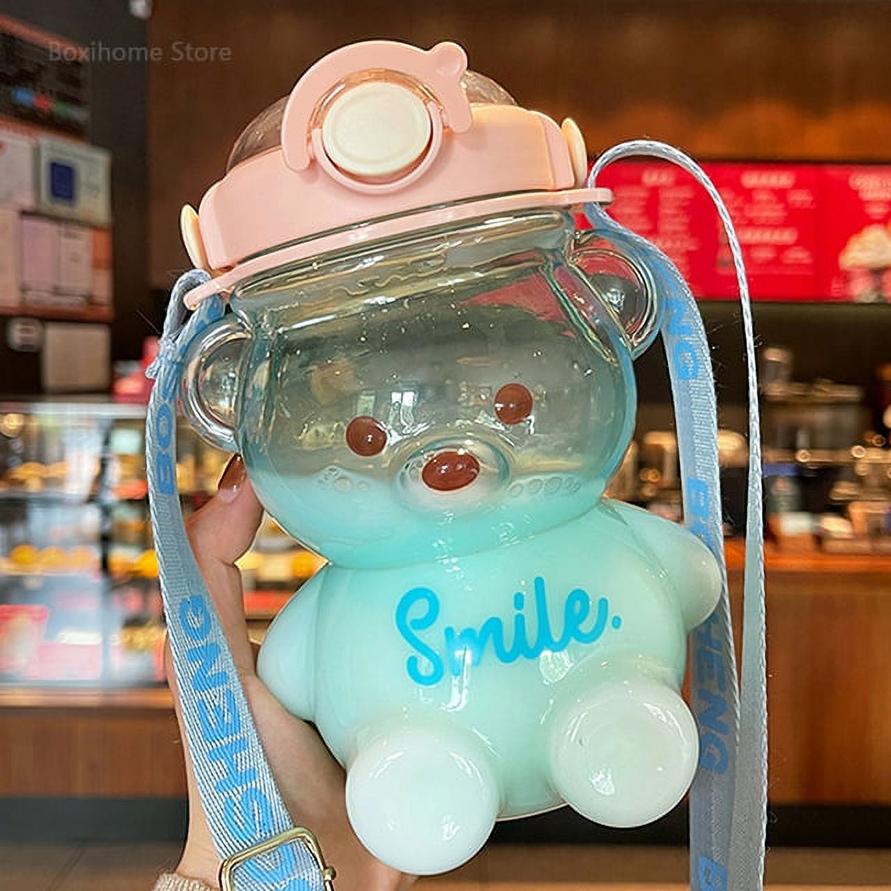 DanceeMangoos Kawaii Bear Plastic Water Bottle With Straw Portable ...