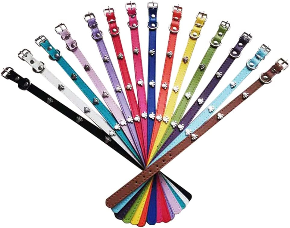 DanceeMangoos Leather Puppy ID Collars - 14pcs Soft PU Adjustable Dog ...