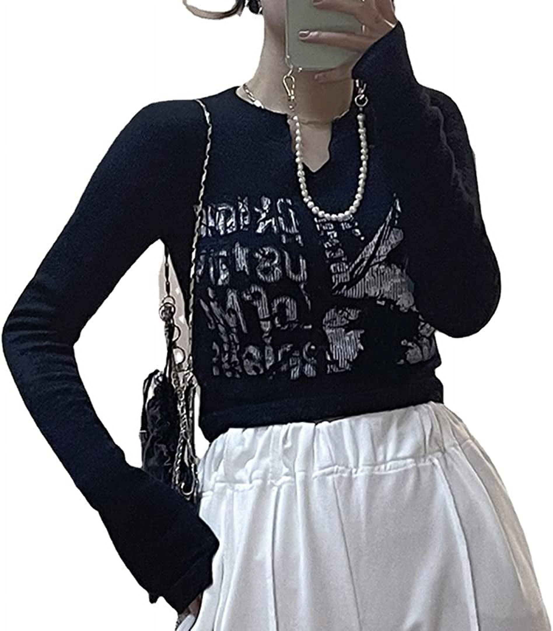 DanceeMangoos Long Sleeve Crop Tops for Women Grunge Shirt Goth Shirt ...