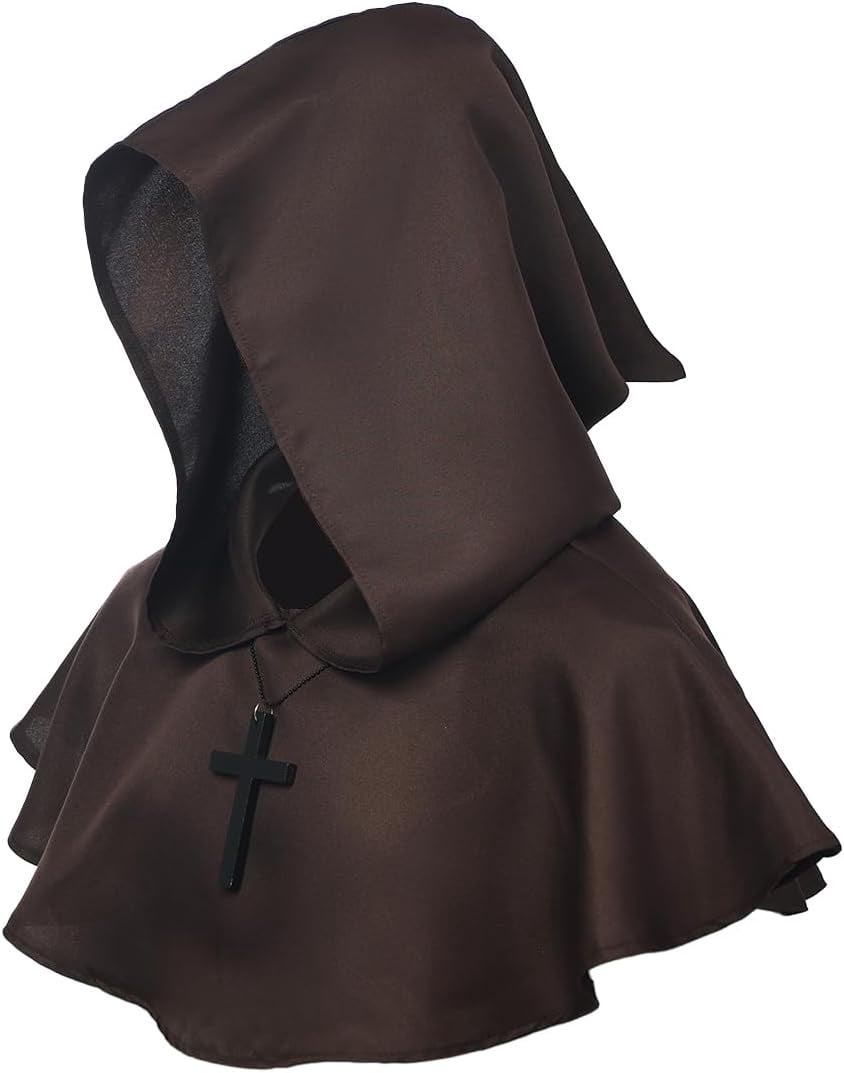 DanceeMangoos Medieval Cowl Hat Cross Necklace Wicca Pagan Hood Cosplay ...