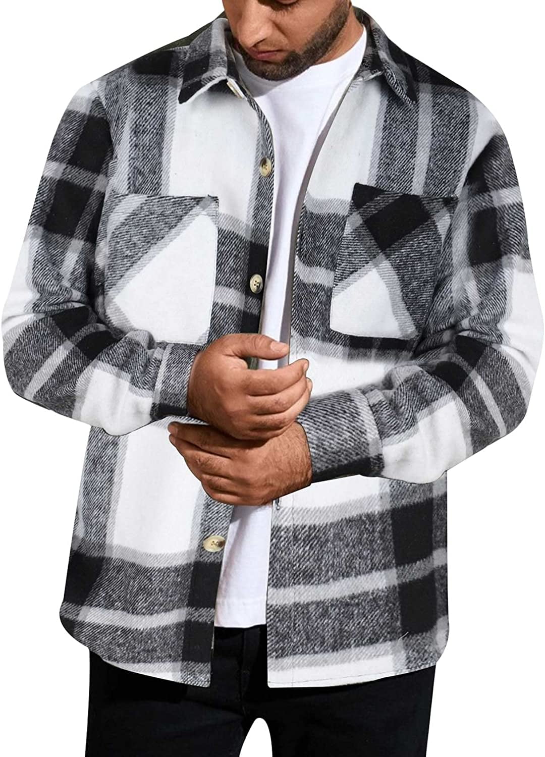 DanceeMangoos Mens Flannel Plaid Shirts Long Sleeve Cotton Button ...