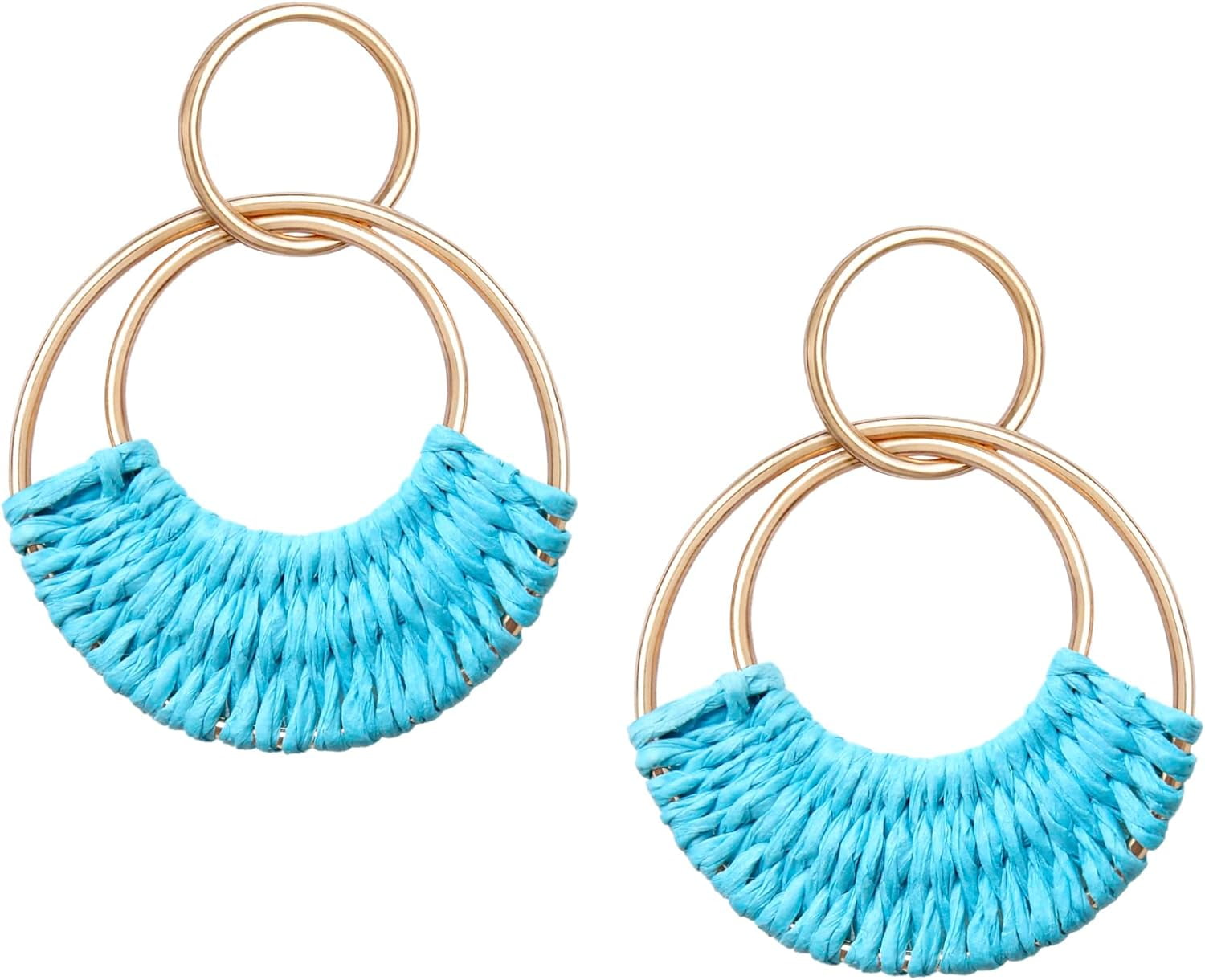 DanceeMangoos Raffia Hoop Earrings for Women Fun Boho Summer Beach Earrings Lightweight Handmade ...