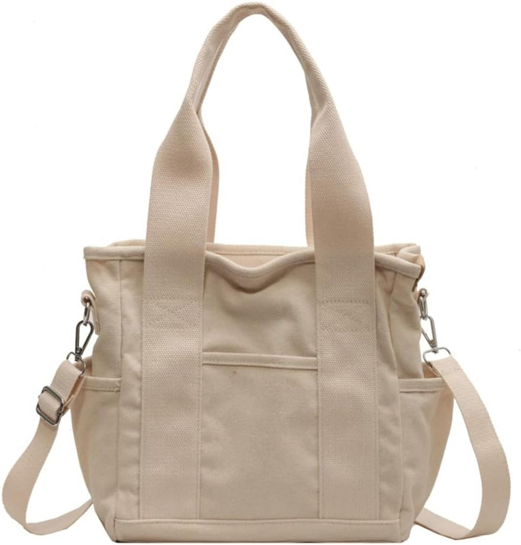 DanceeMangoos Women Canvas Tote Bag with Pockets Casual Hobo Handbag ...