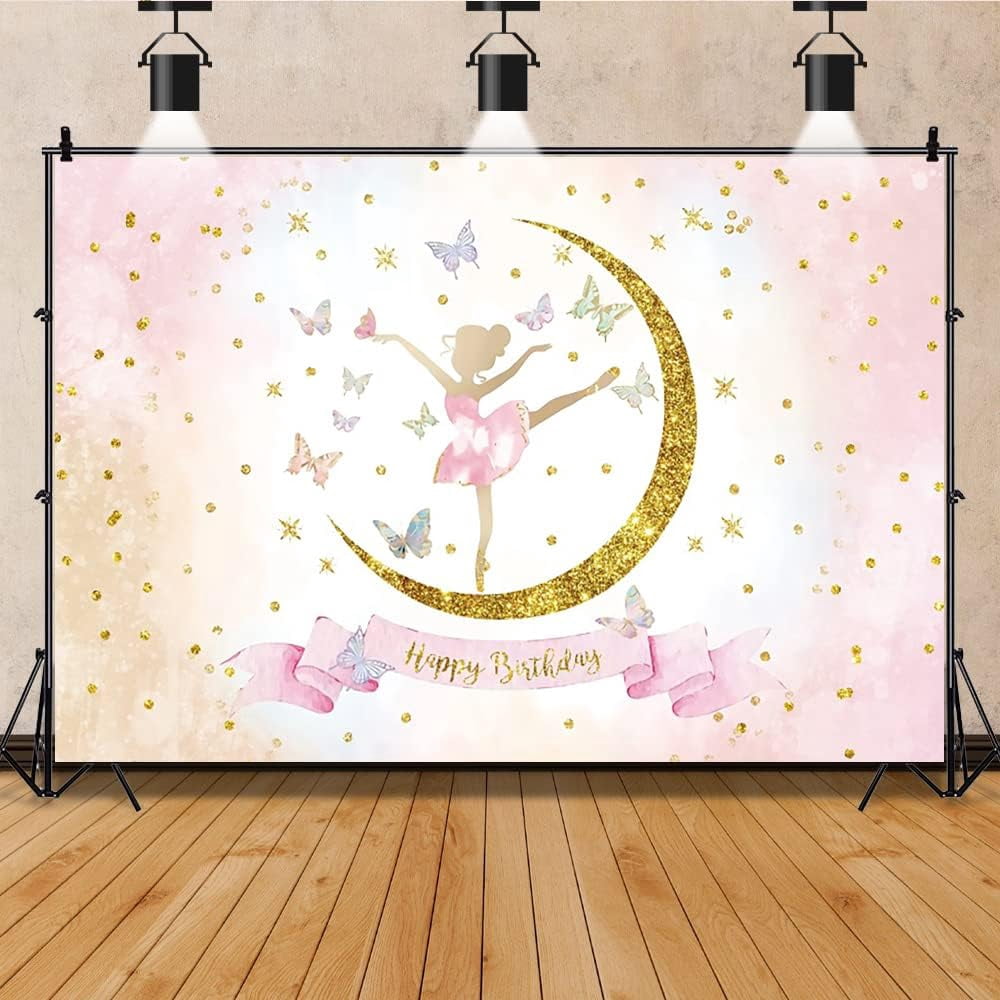 Dancing Ballerina Backdrop Glitters Moon Ballet Dancer Butterfly Pink ...
