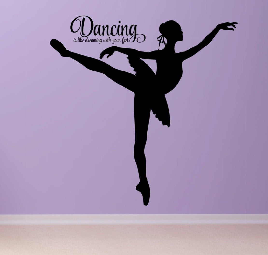 Dancing Ballerina Wall Decal, Large 36"W X 36"H Black, Ballerina ...