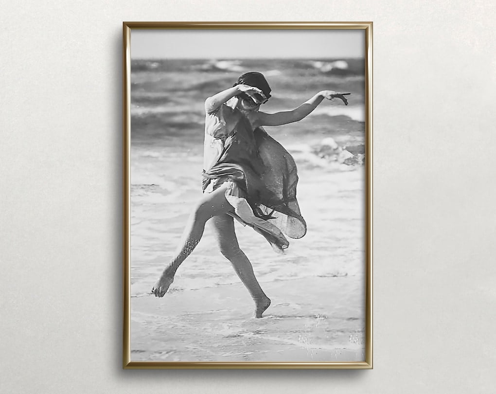 Dancing On The Beach, Black And White Art, Beach Dancer, Vintage Wall Art, Old Photo, Woman ...