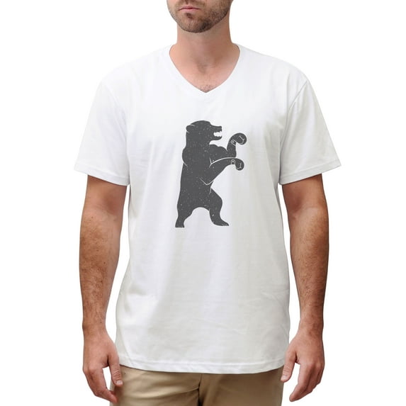 Dancing Bear Printed Cotton Short Sleeves V-neck Men T-shirt MTS_02 XL ...